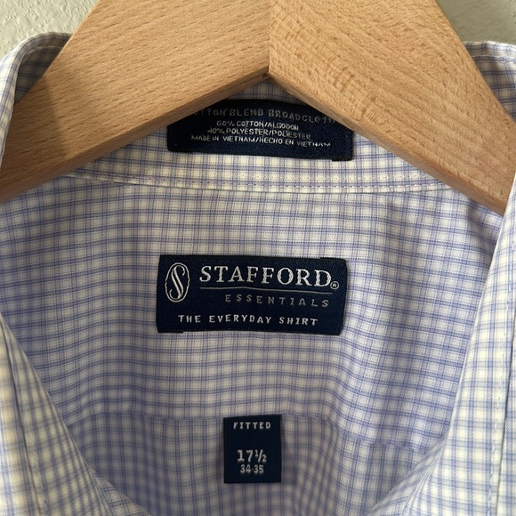 Stafford | Shirts | Stafford Essentials The Everyday Shirt Button Down Purple Plaid Neck 75 ...